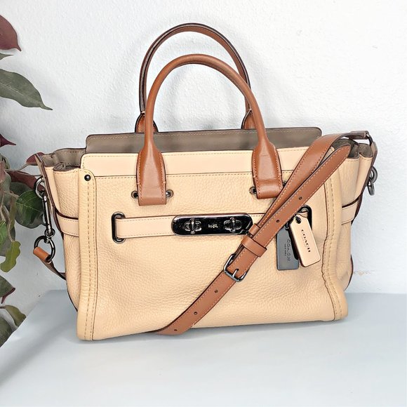 Coach | Bags | Coach Swagger 27 Carryall Beechwood Pebbled Leather Satchel Crossbody Bag Purse ...
